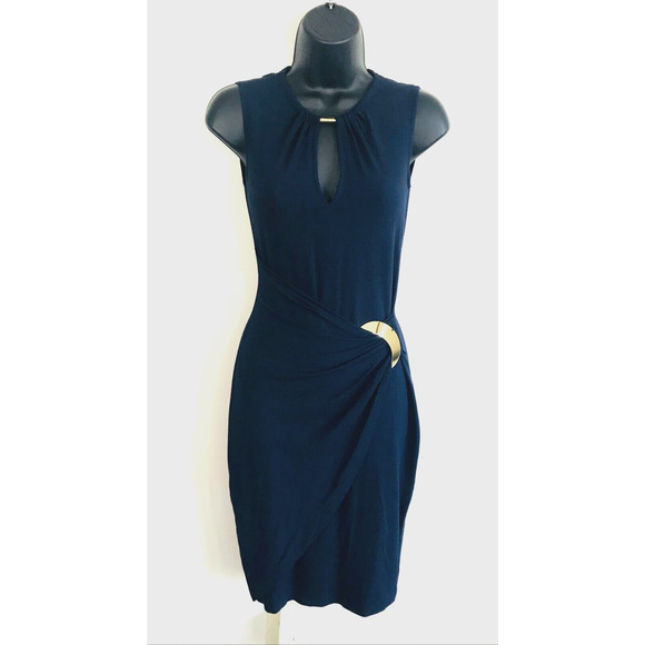 Caché | Dresses | Cache Bodycon Dress Cocktail Sleeveless Navy Faux ...